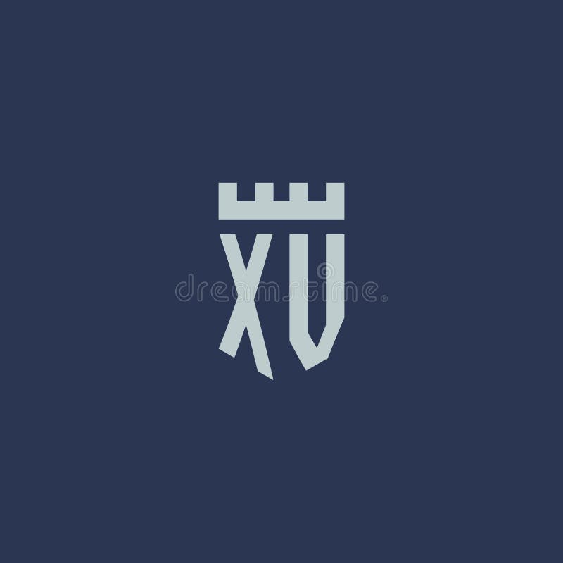 XV Logo Monogram with Fortress Castle and Shield Style Design Stock ...