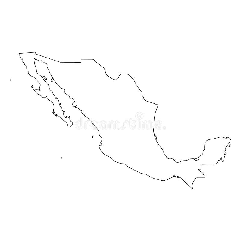 Mexico - Solid Black Outline Border Map of Country Area. Simple Flat ...