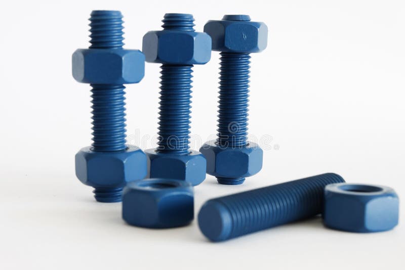 Xylan Bolt and Nut in Blue Coated with PTFE Stock Image - Image of ...
