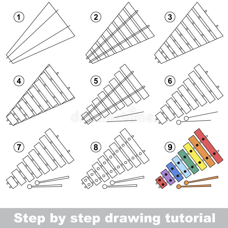 Xylophone. Drawing Tutorial. Stock Vector - Illustration of developing ...