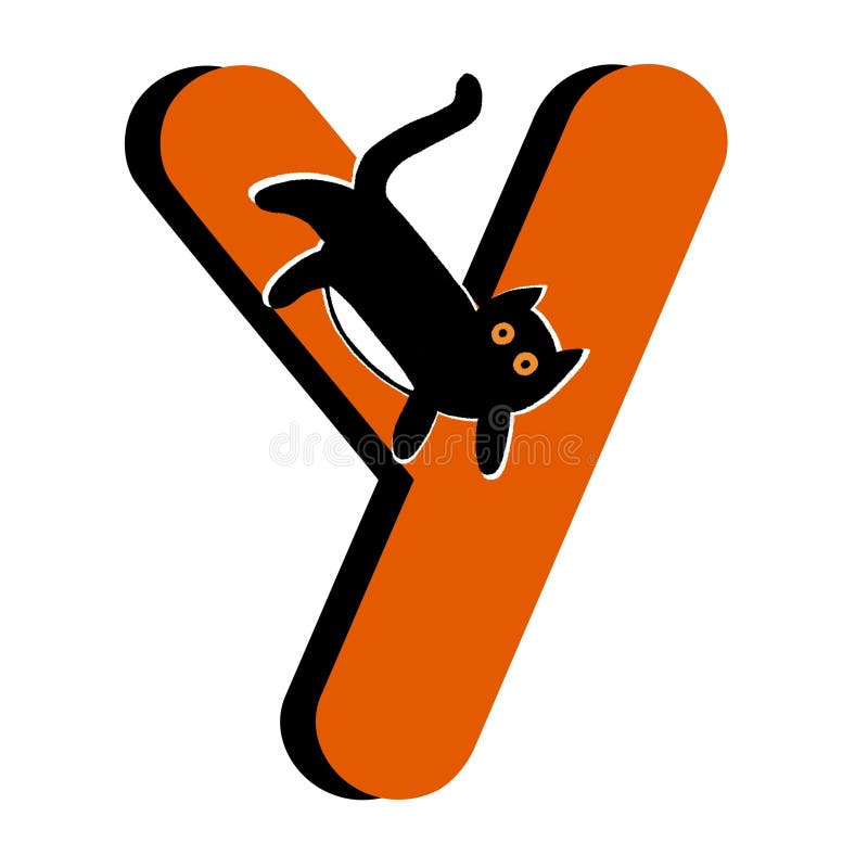 Capital Letter Y,Orange Alphabet Clipart with Black Cat Stock ...
