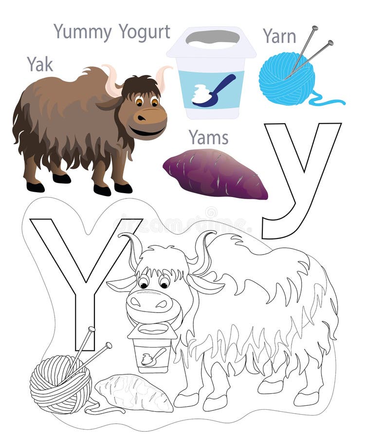 Capital Simple Letter Y Words Picture Coloring Page Stock Illustration ...