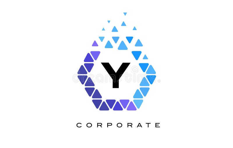 Y Blue Hexagon Letter Logo with Triangles. Stock Vector - Illustration ...