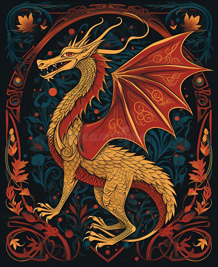 Y Ddraig Goch - a Fabric of Folklore Stock Illustration - Illustration ...
