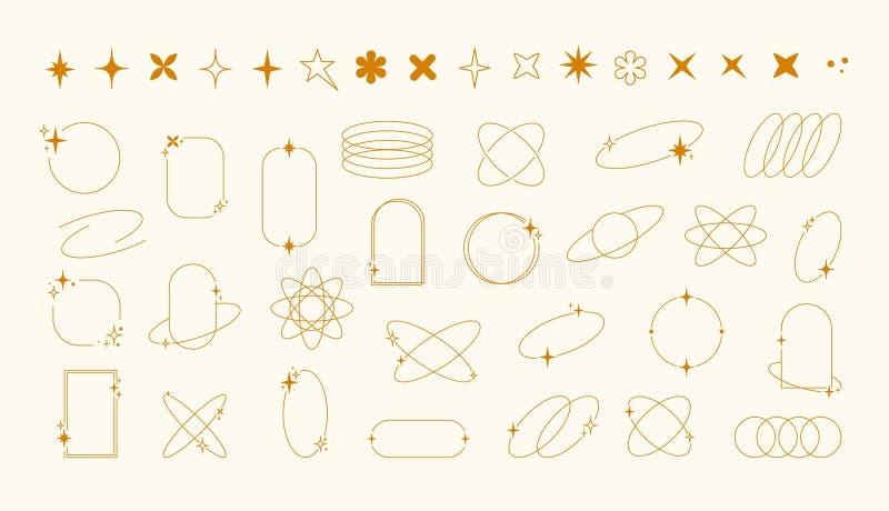 Y2K Line Art Elements on Beige Background, Various Orange Outline ...