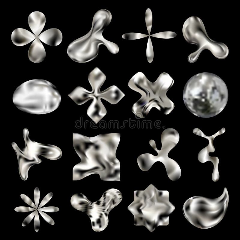 Y2K Chrome Elements Collection for Design.Vector Set of Simple Geometric Shapes with a Shiny ...