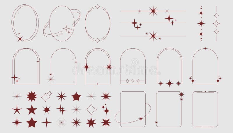 Y2k Frame Collection with Star Decorations Stock Illustration ...