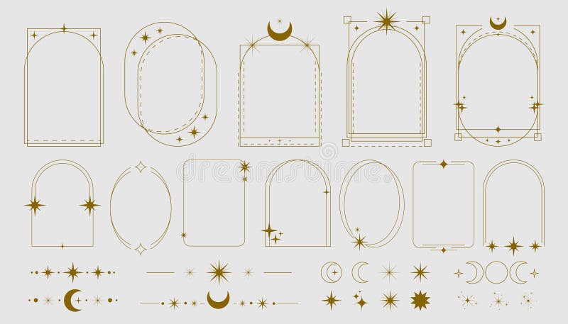 Y2k Gold Frames with Cosmic Elements Stock Illustration - Illustration ...