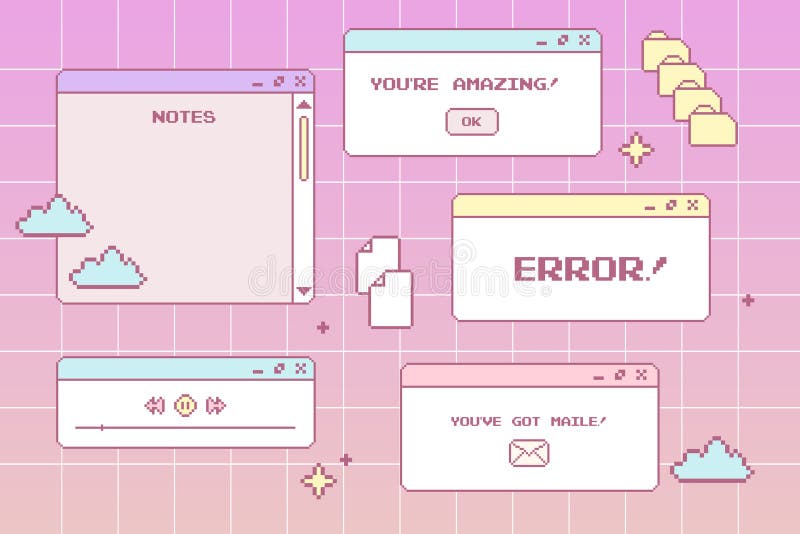 Y2k Interface Retro Browser Computer Window Set Pastel Retrowave Pc ...