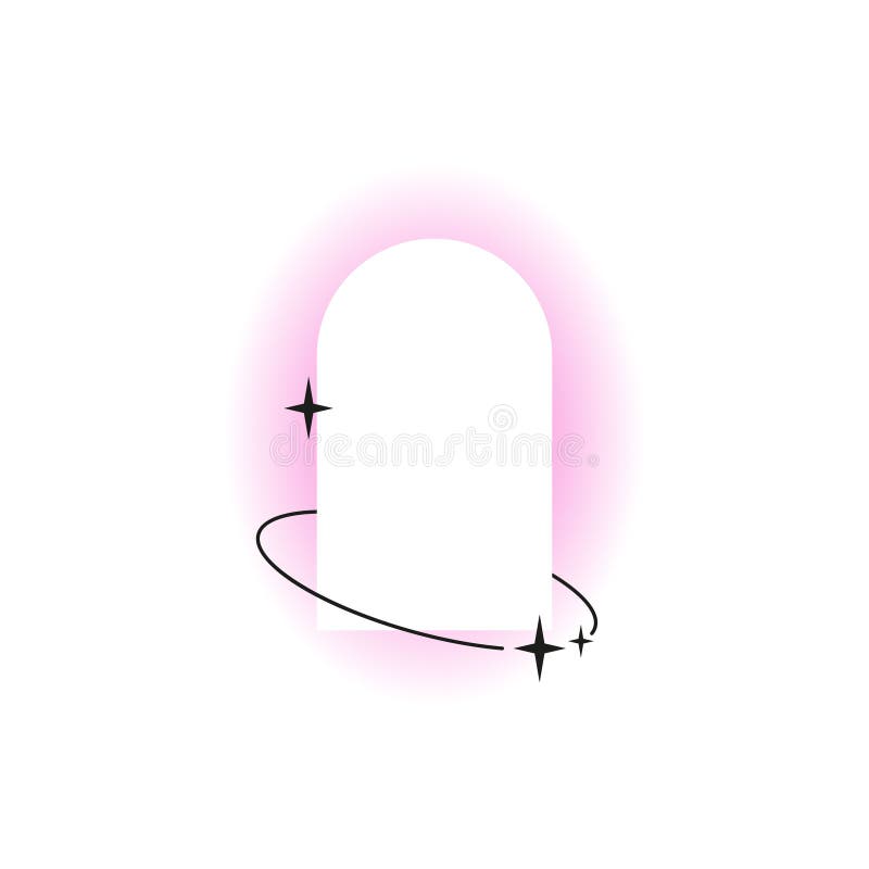 Y2K Line Art Ring and Arch Frame Stencil Trace on Pink Blurred Gradient ...