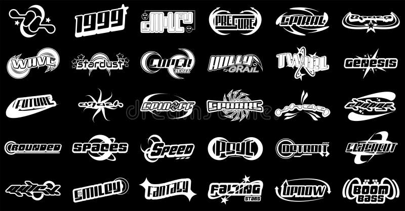 Y2K Logo Type Lettering Graphic Assets Frame Design. Big Collection of ...