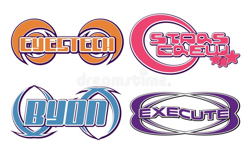 Y2K Logo Graphic Assets Frame Design, Lettering Design. Collection of ...