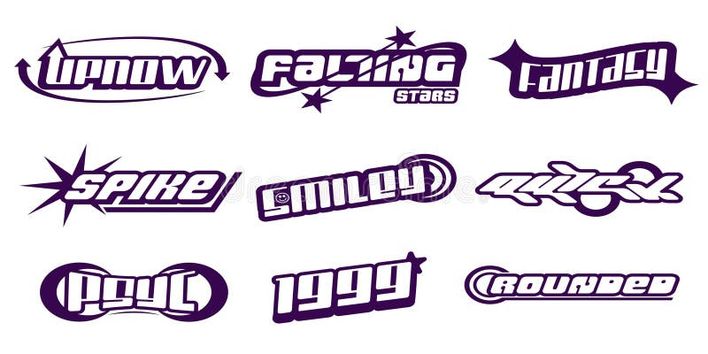 Y2K Logo Type Lettering Graphic Assets Frame Design. Big Collection of ...