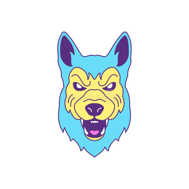Y2k Psychedelic Angry Wolf Muzzle Comic Cartoon Character Groovy Style ...