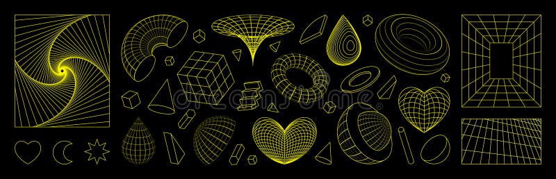 Y2K Shapes. 3D Retro Graphic Figures. Line Heart. Globe and Vortex ...