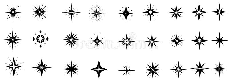 Y2k Star Sparkle Bling Abstract Tattoo Shapes. Hand Drawn Star Sparkle ...