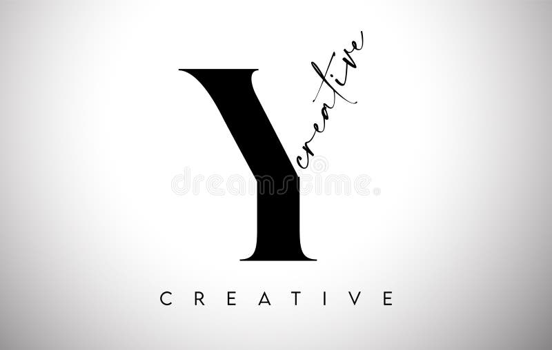 Y Letter Design with Creative Cut and Serif Font in Black and White ...