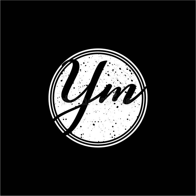 Y M Initial Handwriting in Black and White Circle Frame Design Stock ...