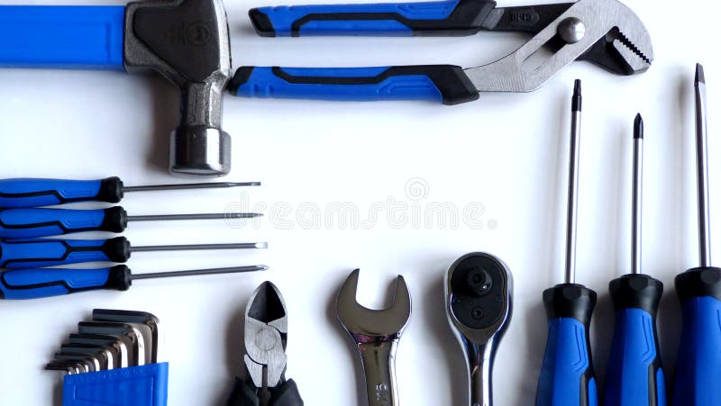 A Variety of Blue Tools on a White Background Stock Image - Image of ...