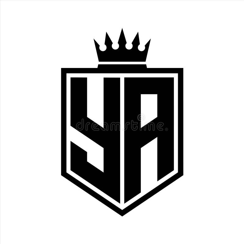 YA Logo Monogram Bold Shield Geometric Shape with Crown Outline Black ...