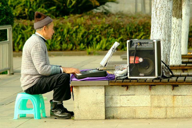 Yaan China-an Old Man is Playing Electronic Organ Editorial Stock Image ...