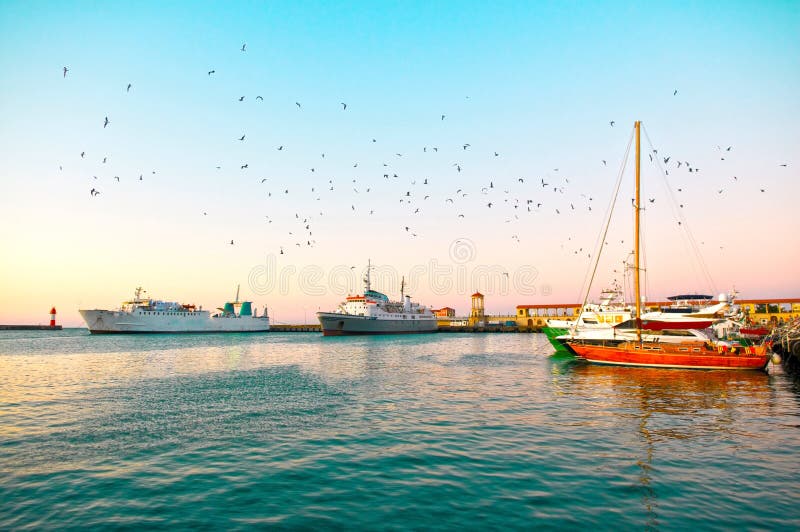 Yacht alongside the dock. stock image. Image of landscape - 23896391
