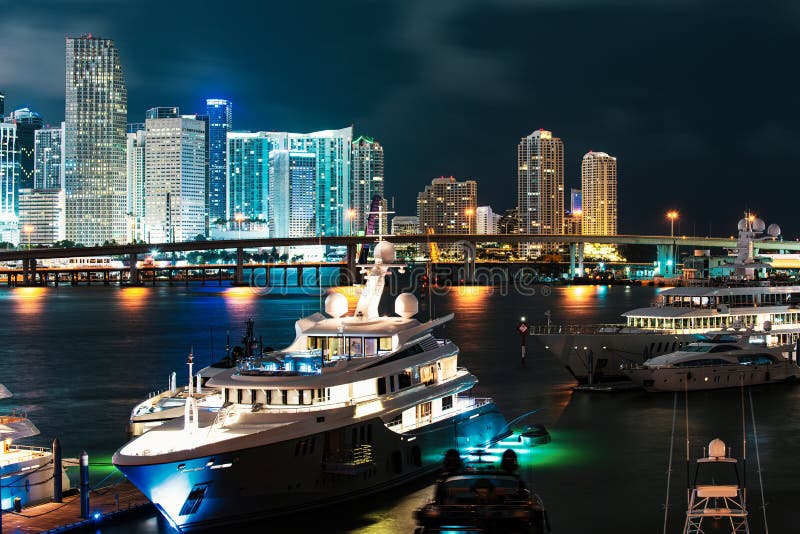 Yacht or Boat Next To Miami Downtown. Miami Skyline. Stock Photo ...