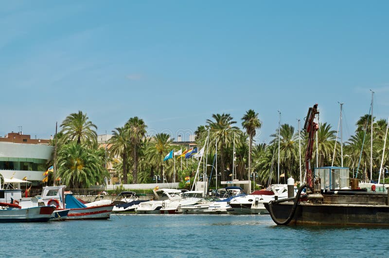 Small Boat or Yacht Pulling into Duquesa Port in Spain Stock Image ...