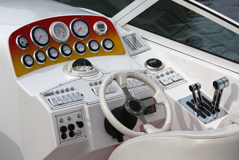 Yacht Control Wheel and Control Panel Stock Photo - Image of motorboat ...