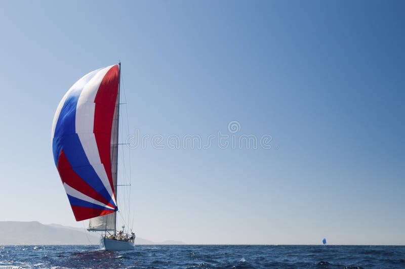 Yacht with Full Sail in the Ocean Stock Photo - Image of group ...