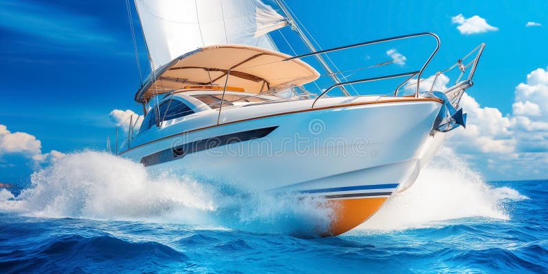 The Yacht Glides through Waves, Sails Billowing, Capturing the ...