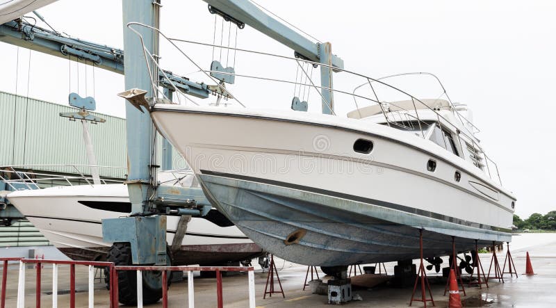 Yacht Hauled Out in Shipyard Stock Photo - Image of cruise, hull: 235407234