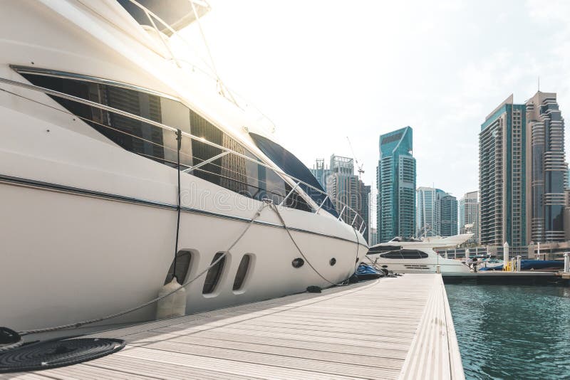 Yacht on the Jetty in the Marina Dubai - UAE Stock Photo - Image of ...
