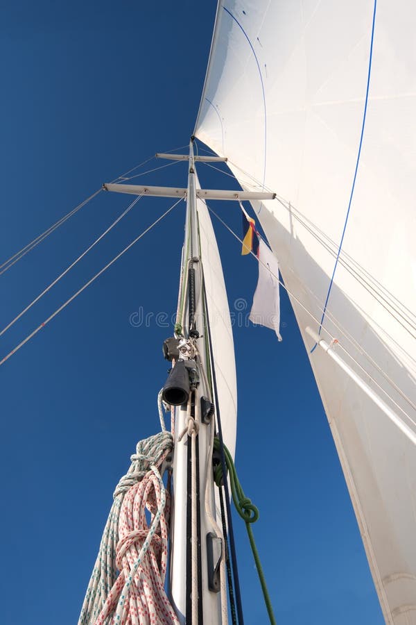 Top of Yacht: Mast and Sail Filled by the Wind. the Wind Has Filled the ...