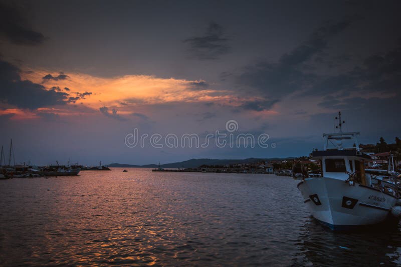 Yacht Moored at Dock, Sunset View in Grecce Editorial Stock Image ...