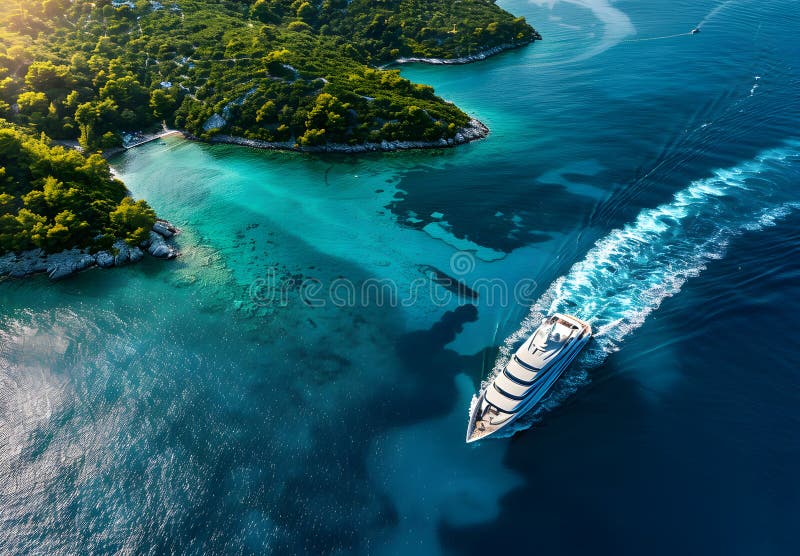 Yacht in the Ocean Top View Stock Image - Image of drone, blue: 323531195
