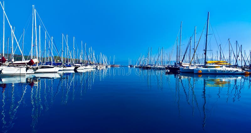 Yacht Port Over Blue Nature Scene Stock Photo - Image of panoramic ...
