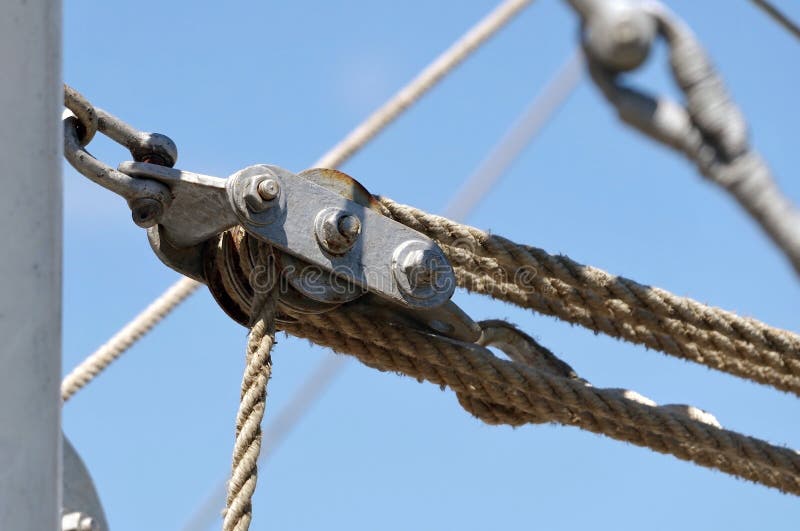 Rope on block stock photo. Image of closeup, sport, metal - 184879690