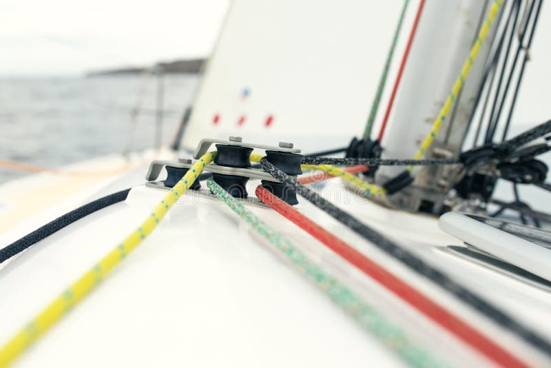 Yacht Rigging, Ropes and a System of Blocks. Stock Photo - Image of ...