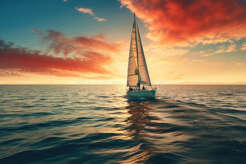 A Yacht Sailing Alone on a Sunny Ocean Stock Image - Image of sunny ...