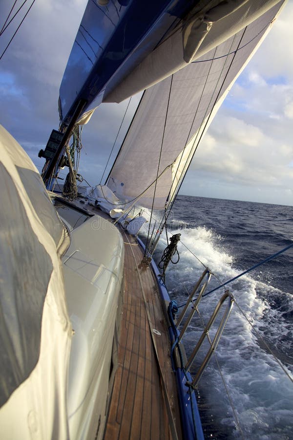 Yacht Sailing in Choppy Sea Stock Photo - Image of vessel, rigging ...