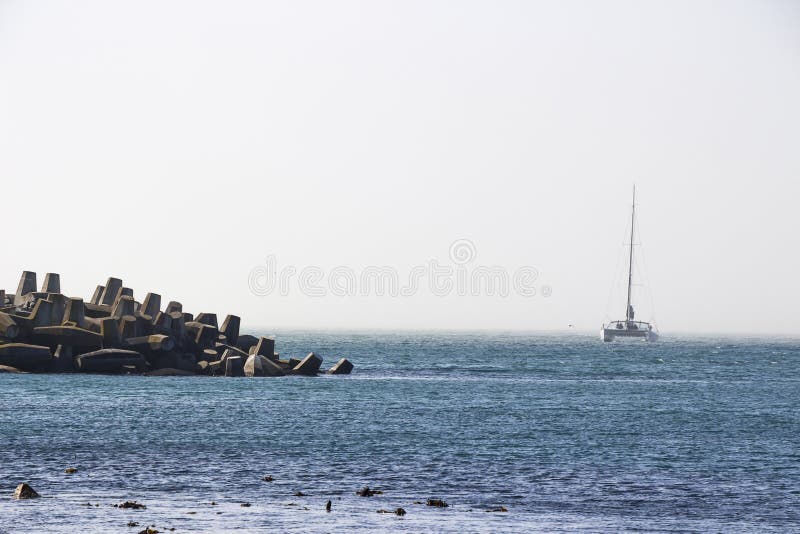 Yacht Sailing Near Wave Breakers Stock Image - Image of breakers, ship ...