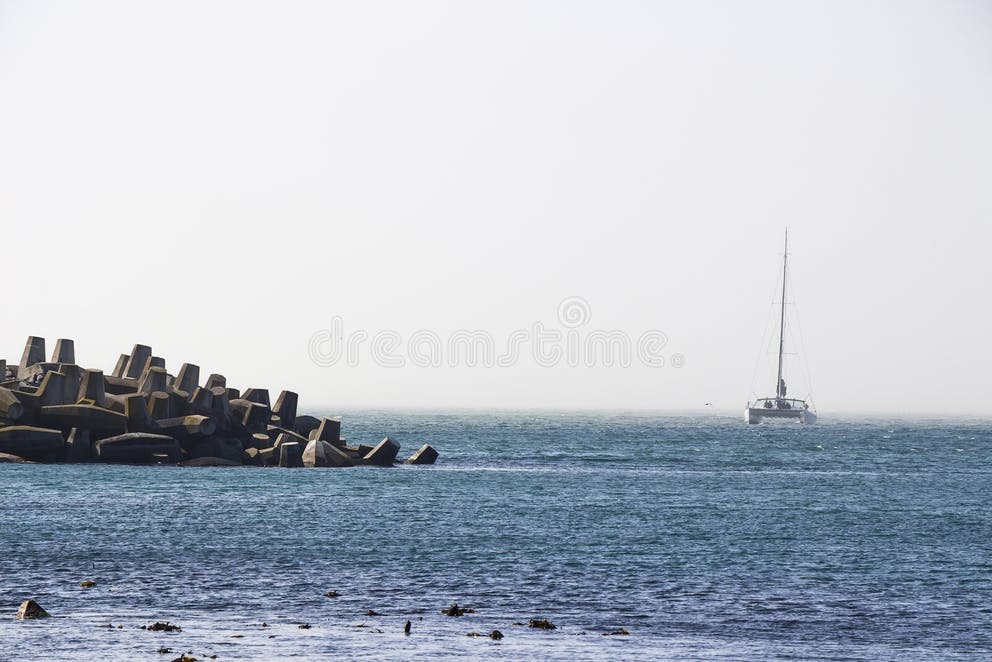 Yacht Sailing Near Wave Breakers Stock Image - Image of breakers, ship ...
