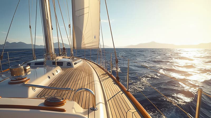 Yacht Sailing in an Open Sea. Close-up View. Generative AI. Stock ...