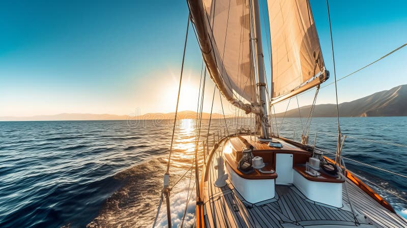 Yacht Sailing in an Open Sea. Close-up View. Generative AI. Stock ...