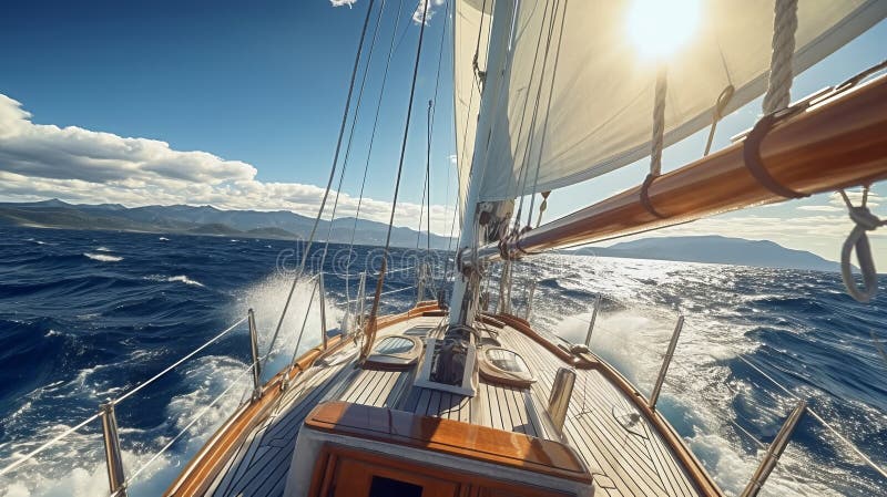 Yacht Sailing in an Open Sea. Close-up View. Generative AI. Stock ...