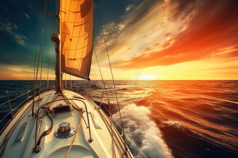 Yacht Sailing in an Open Sea at Sunset Stock Illustration ... Yacht Sailing in an Open Sea at Sunset Stock Illustration ...