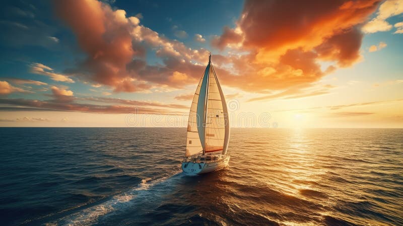 Yacht Sailing in an Open Sea at Sunset Stock Illustration ... Yacht Sailing in an Open Sea at Sunset Stock Illustration ...