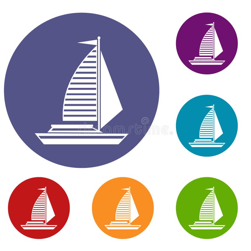 Yacht with sails icons set stock vector. Illustration of marine - 95681438