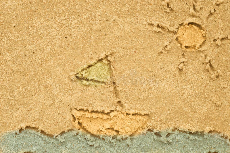 Yacht on Sea Drawing in Sand Stock Image - Image of nautical, sailboat ...